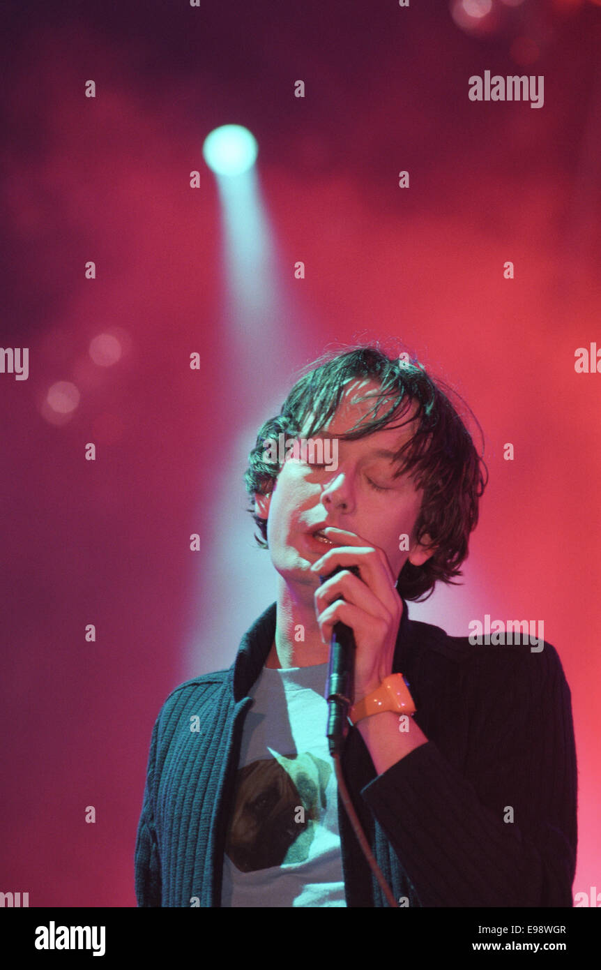 Jarvis Cocker of Pulp on stage in concert at T In The Park music ...