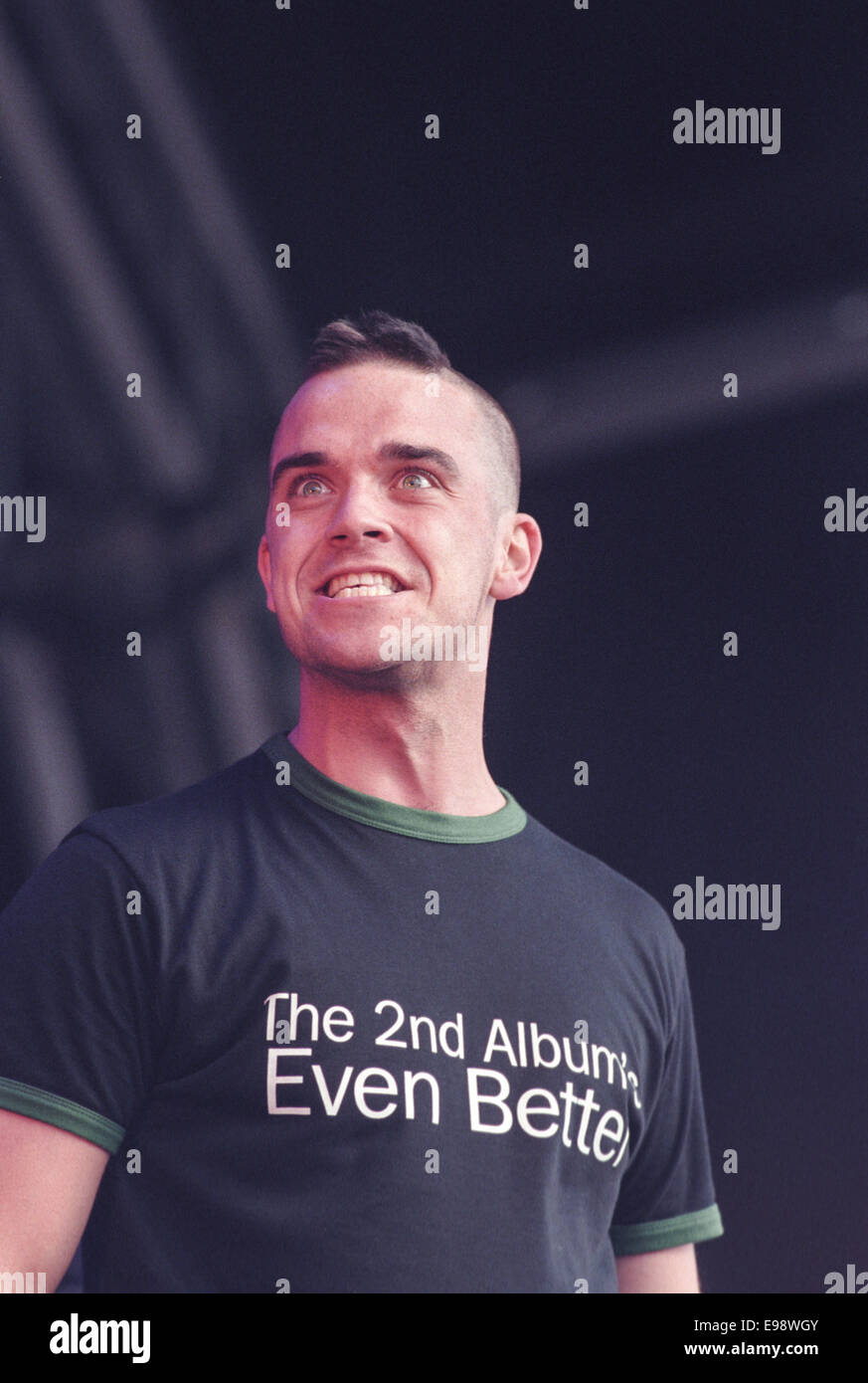 Robbie Williams on stage in concert at T In The Park music festival, in ...