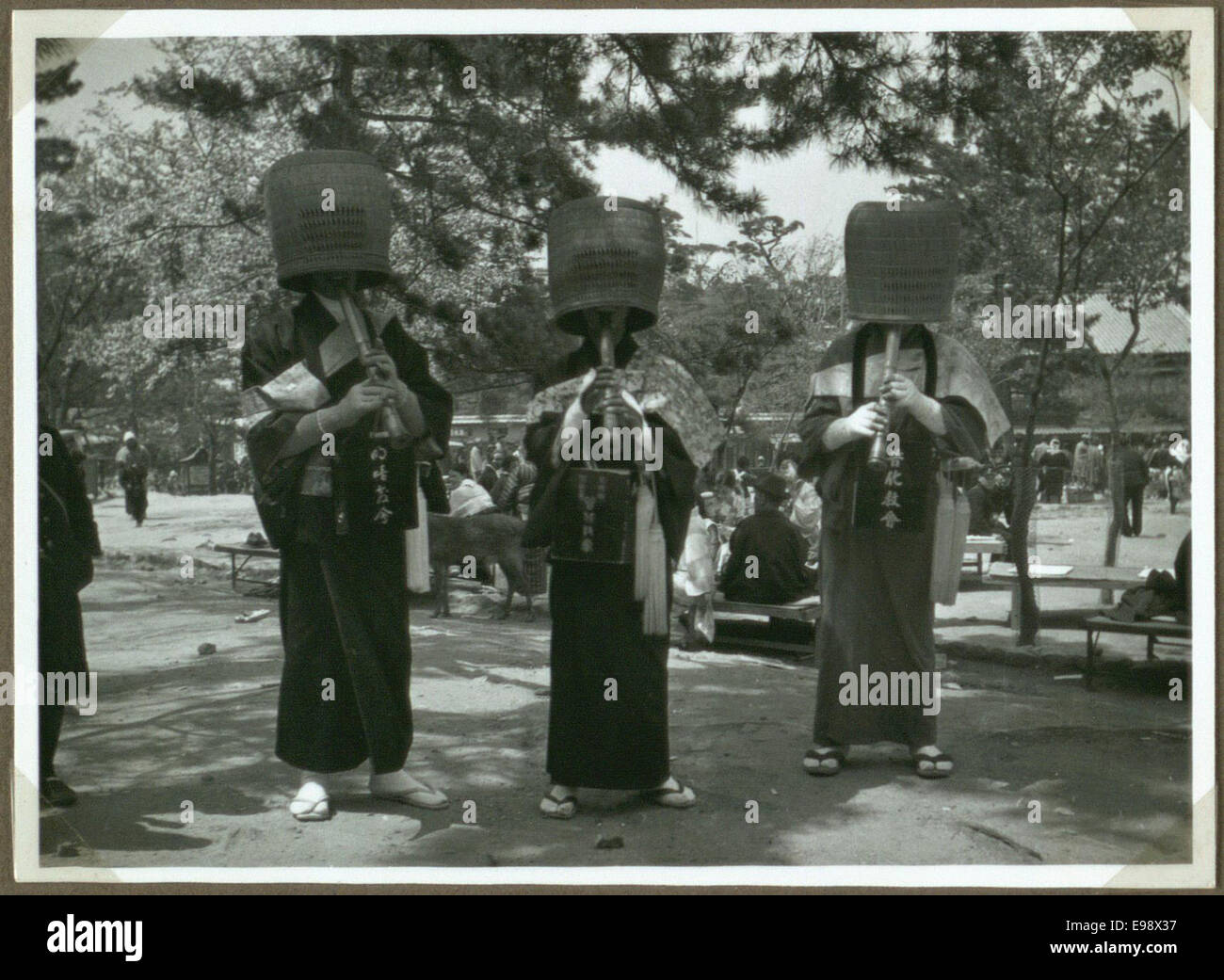 This photograph shows mendicant friars playing traditional Japanese ...