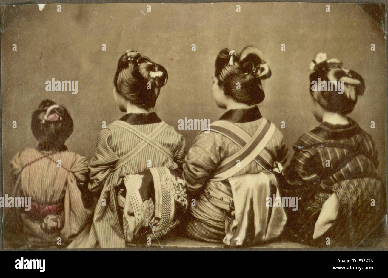 A photograph depicting various methods of tying the obi, the ...