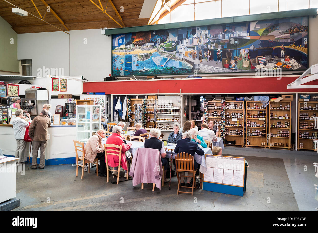 Patrons using a small cafe inside the Indoor Market in Tenby South ...