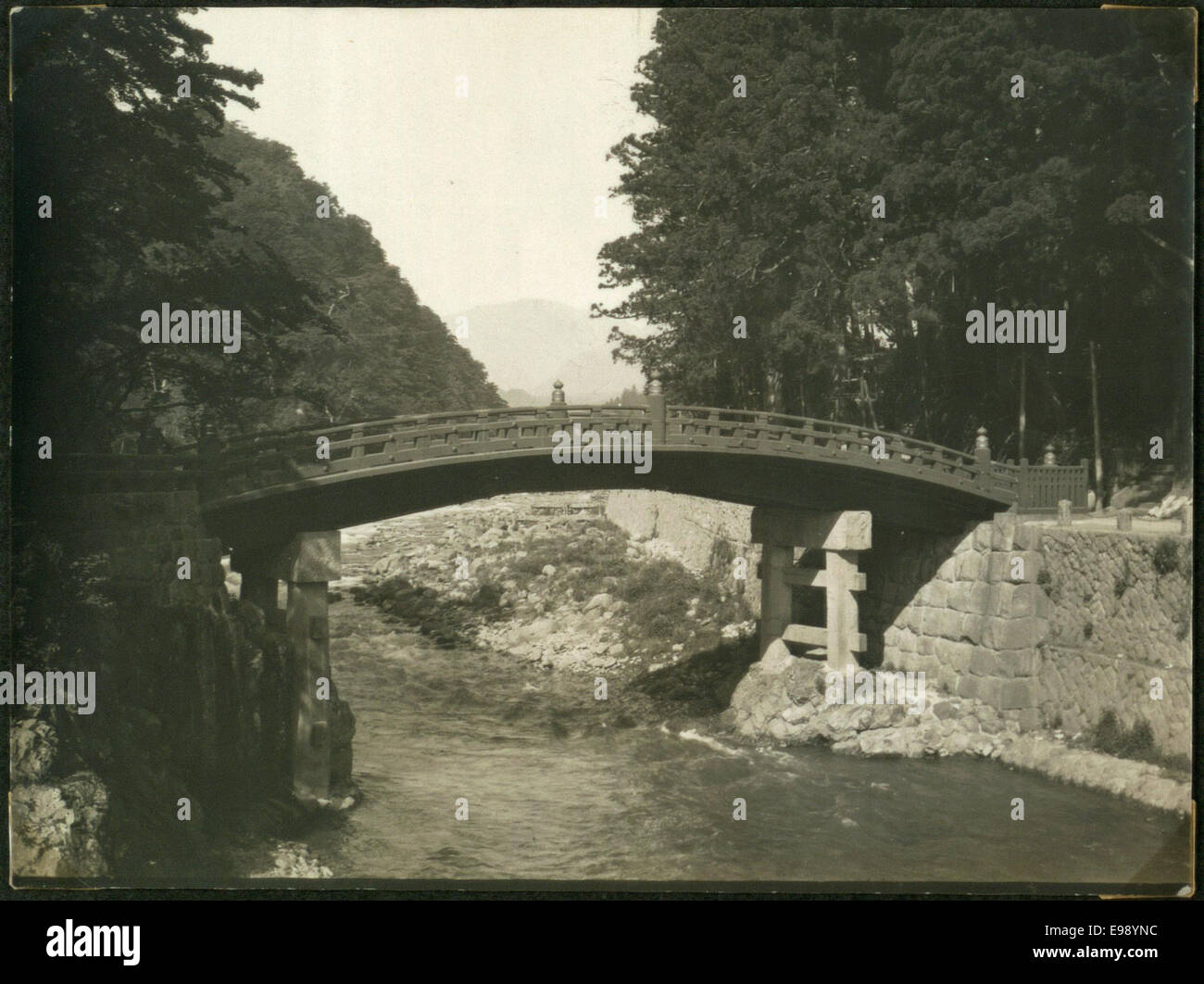 The holy bridge at Nikko, Japan, depicted in this vintage photograph ...