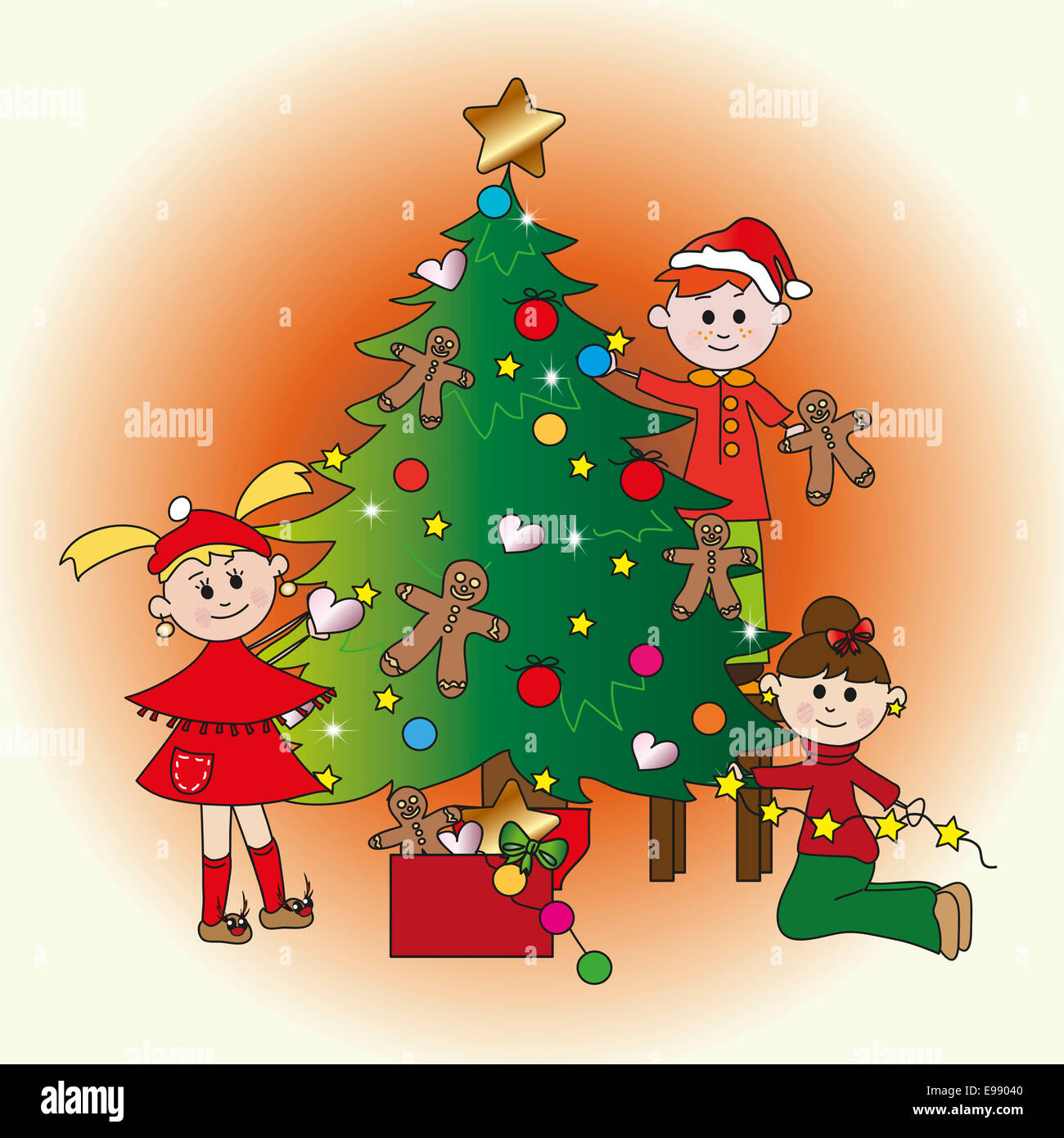 Children decorate christmas tree Cut Out Stock Images & Pictures - Alamy