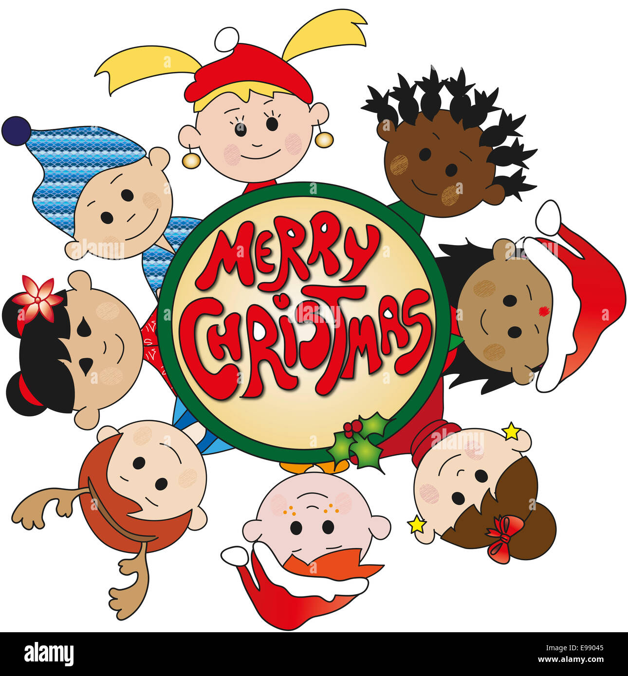illustration of children with message "merry christmas Stock Photo - Alamy