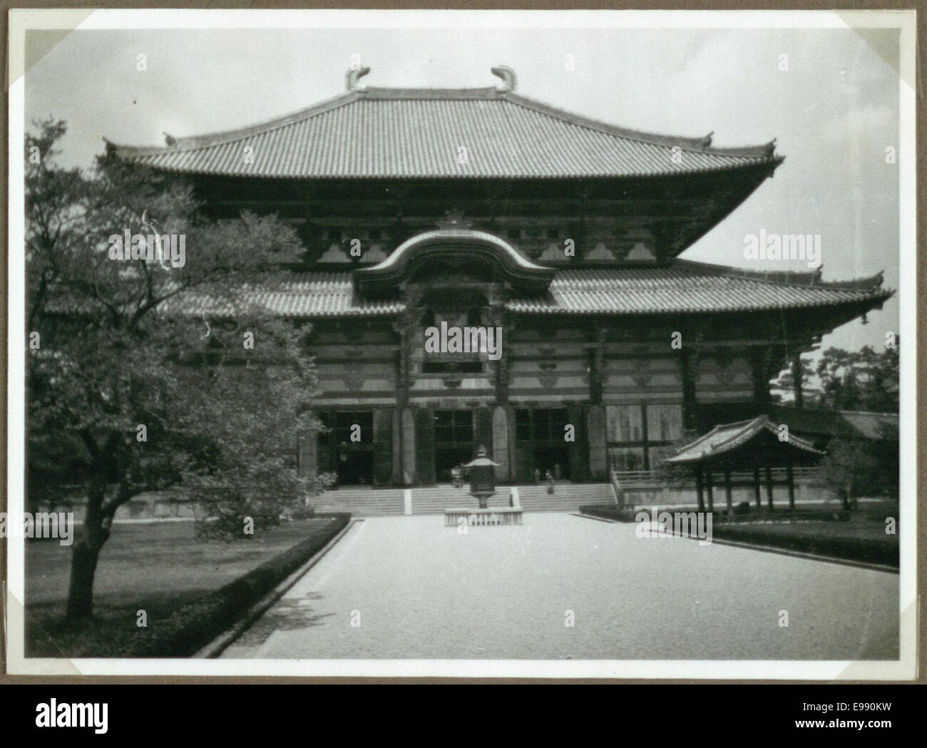 A photograph of a temple in Nara, Japan, taken in 1935. The image ...