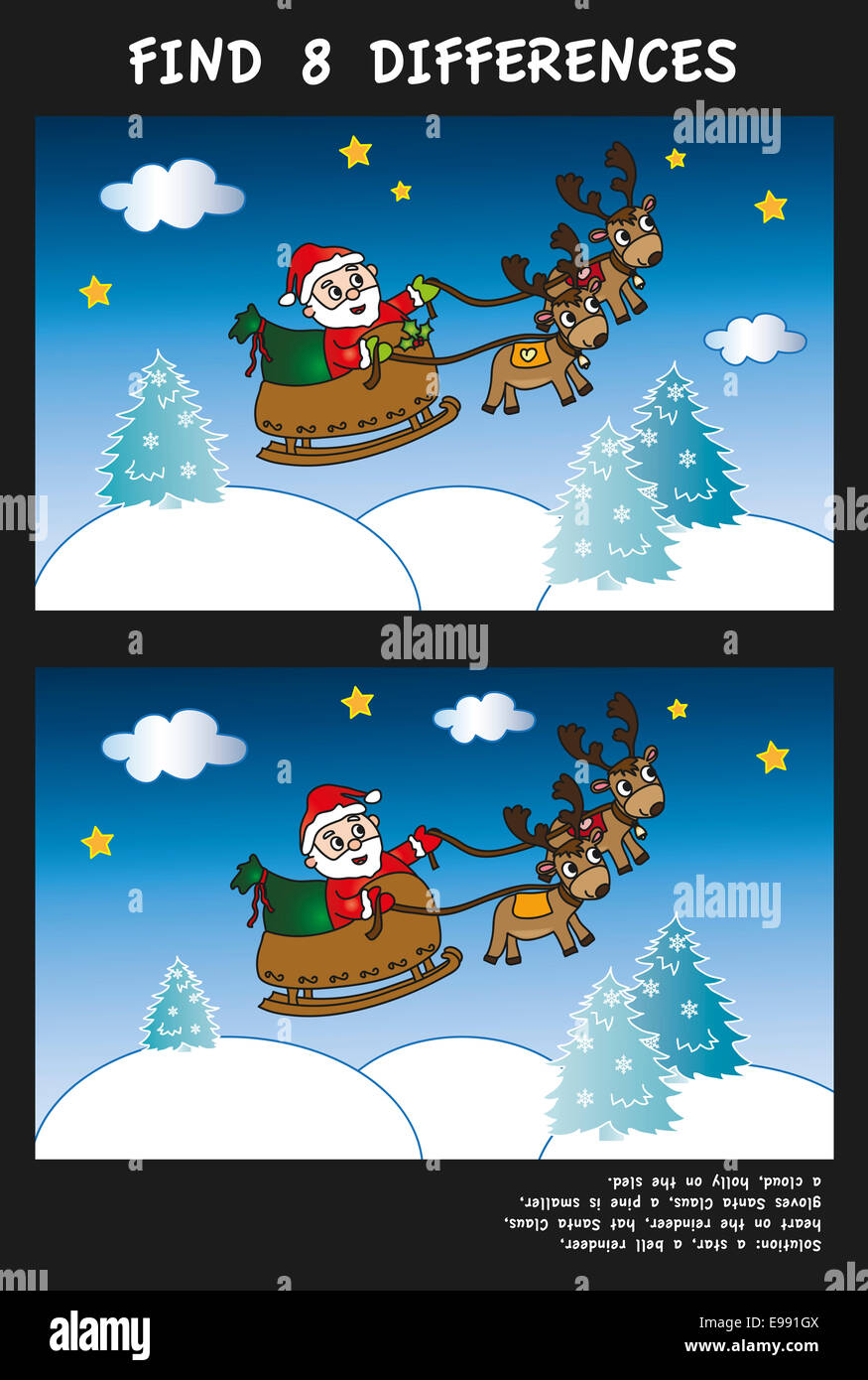 christmas game for children: find eight differences Stock Photo - Alamy