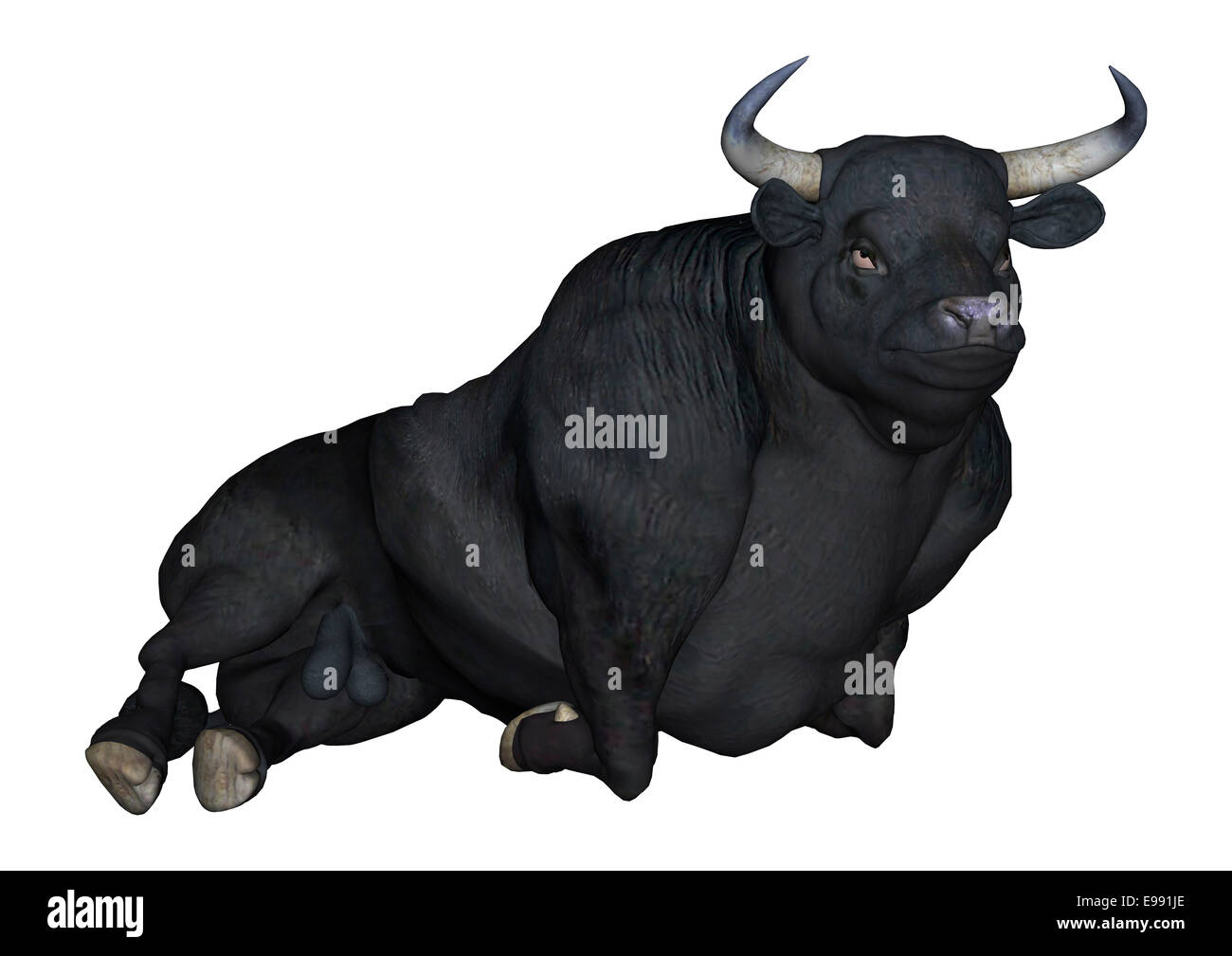 3D digital render of a laying black bull isolated on white background ...