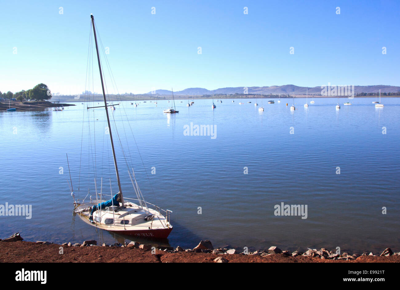 Sunken aboandoned yacht in the shallows of Midmar dam near Howick in ...