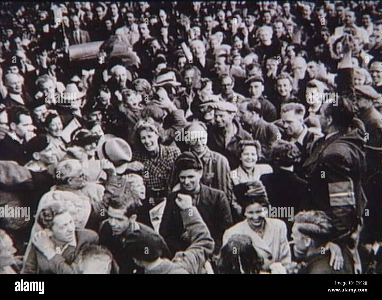 This photograph captures the return of prisoners from the Stutthof ...