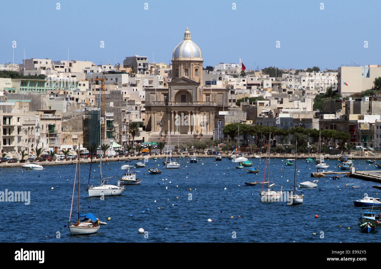 Kalkara Creek harbour including the Church of Kalkara, in Valletta ...