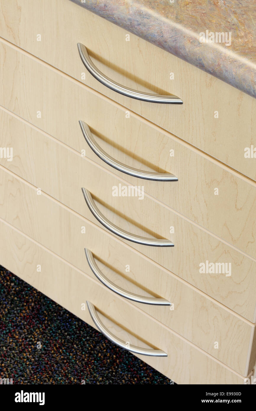 Modern drawer fronts shown at a unique angle Stock Photo - Alamy
