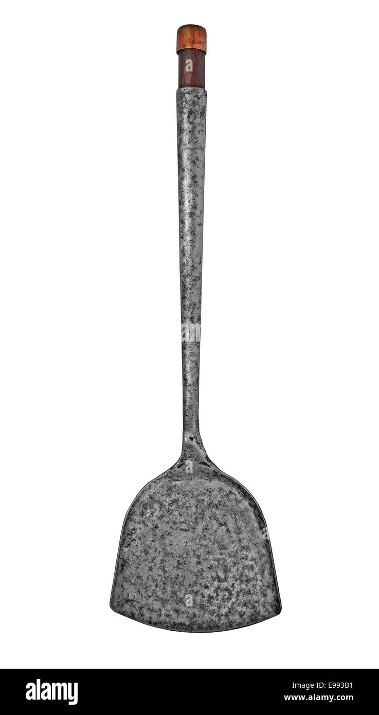 vintage rusty wok chuan spatula over white, clipping path Stock Photo ...
