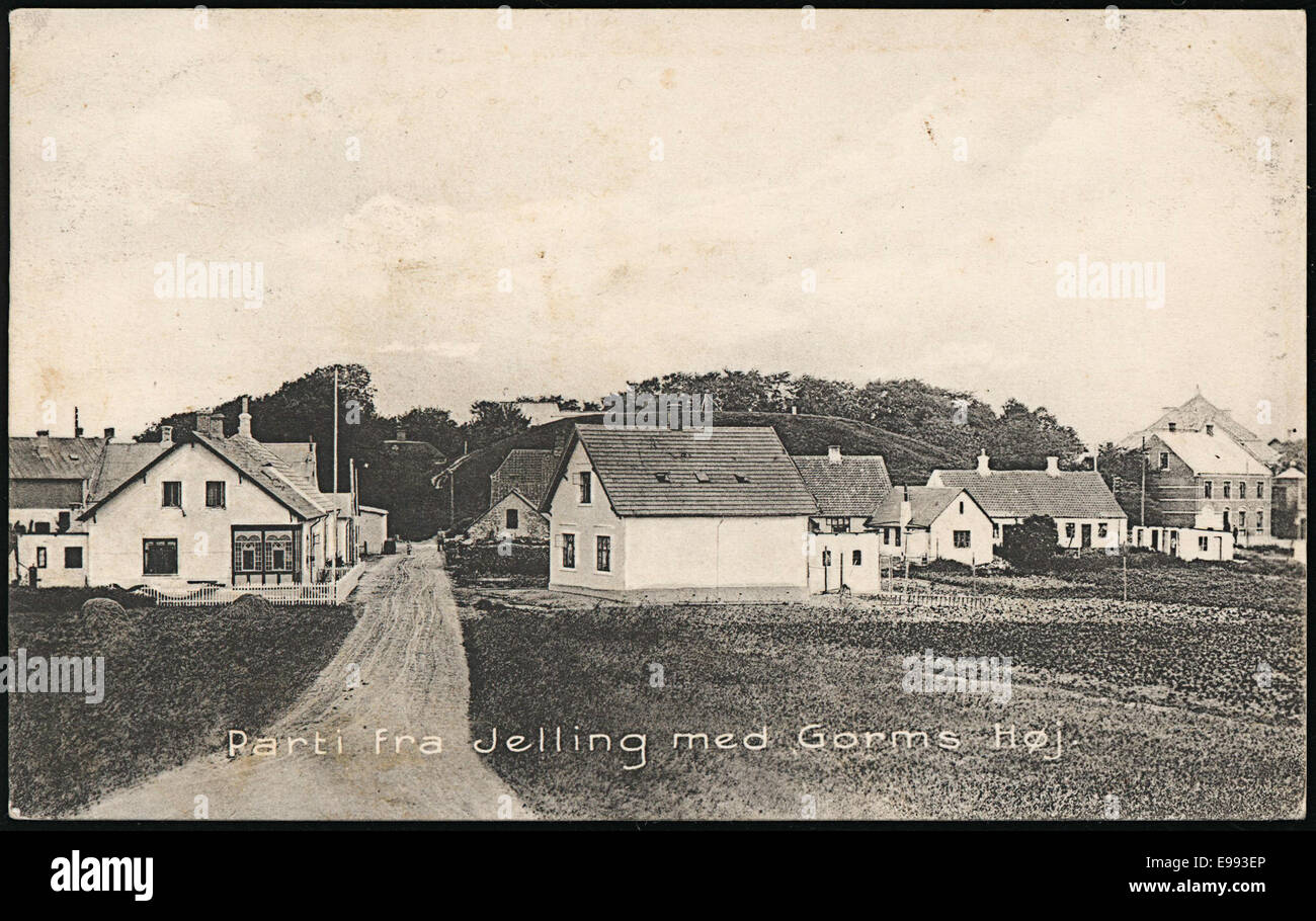 This image depicts the Jelling site in Denmark, known for its Viking ...