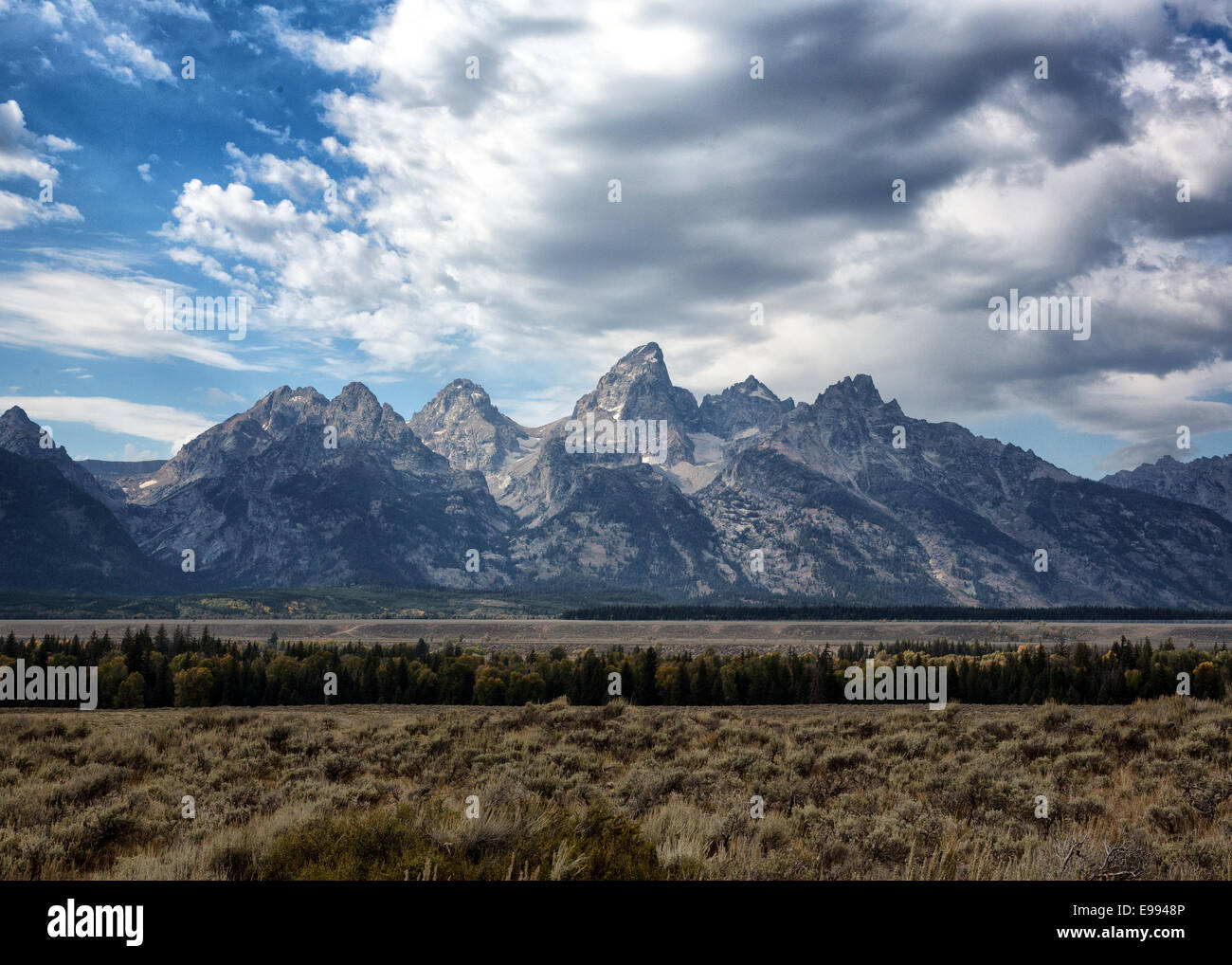 The Teton Range of mountains in Grand Teton National Park, seen from ...