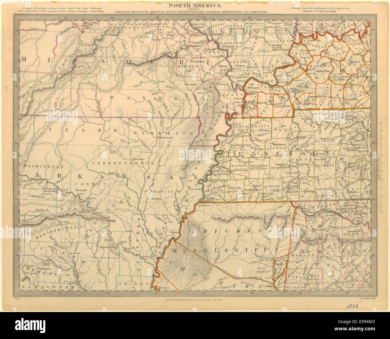 Map of parts of Missouri, Illinois, Kentucky, Tennessee, Alabama, and ...