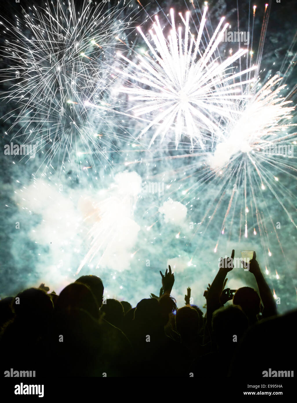 Fireworks and crowd waiting for New year Stock Photo - Alamy