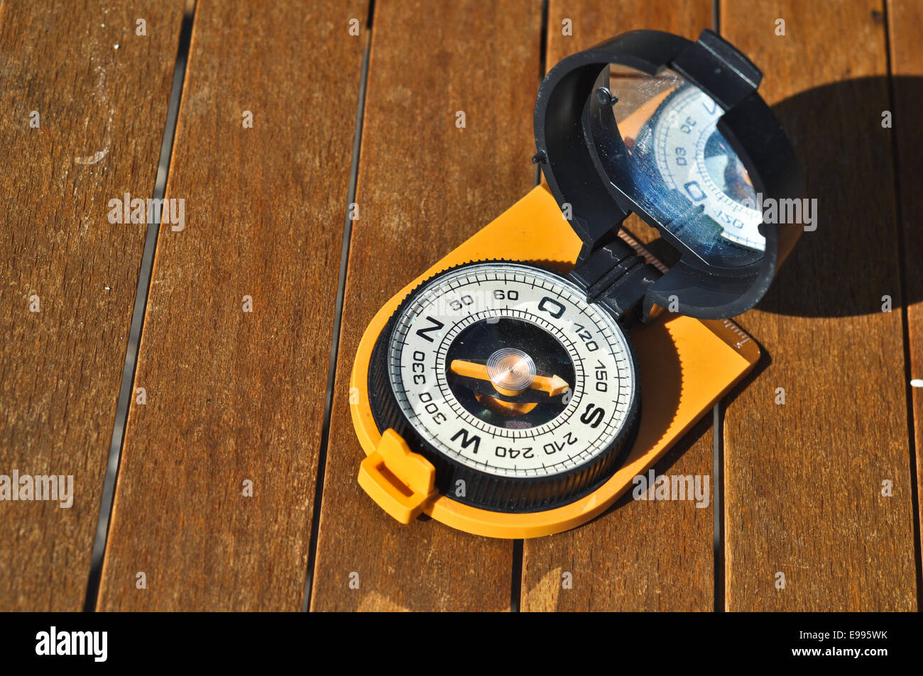 The compass on the boards. Open the magnetic compass lies on the dark ...