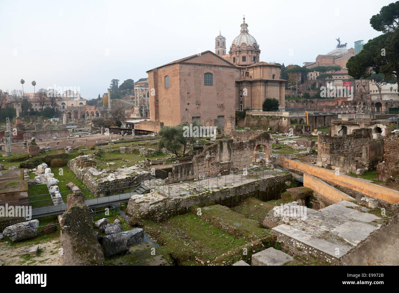 Ruins of the buildings of Roman Forum at the center of the city of Rome ...
