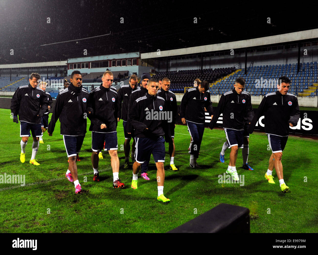 Bratislava, Slovakia. 22nd Oct, 2014. Players of Slovan Bratislava are ...