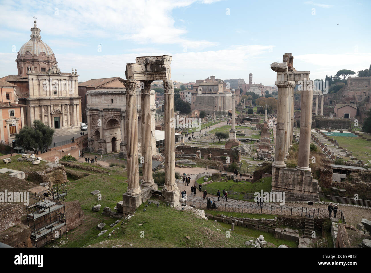 Ruins of the buildings of Roman Forum at the center of the city of Rome ...