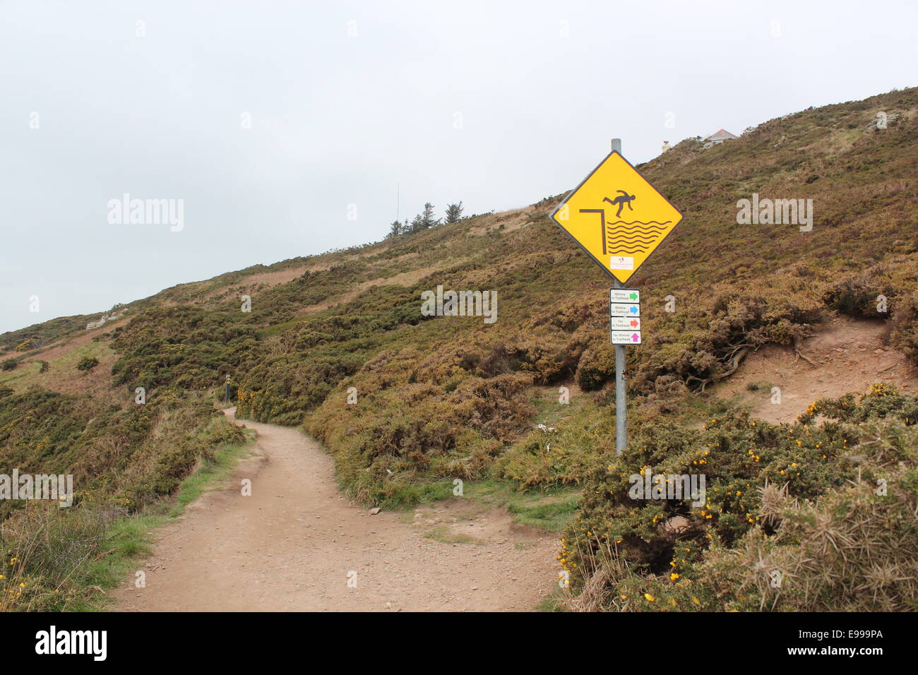 warning sign be careful not to fall of the cliff , Ireland Stock Photo ...