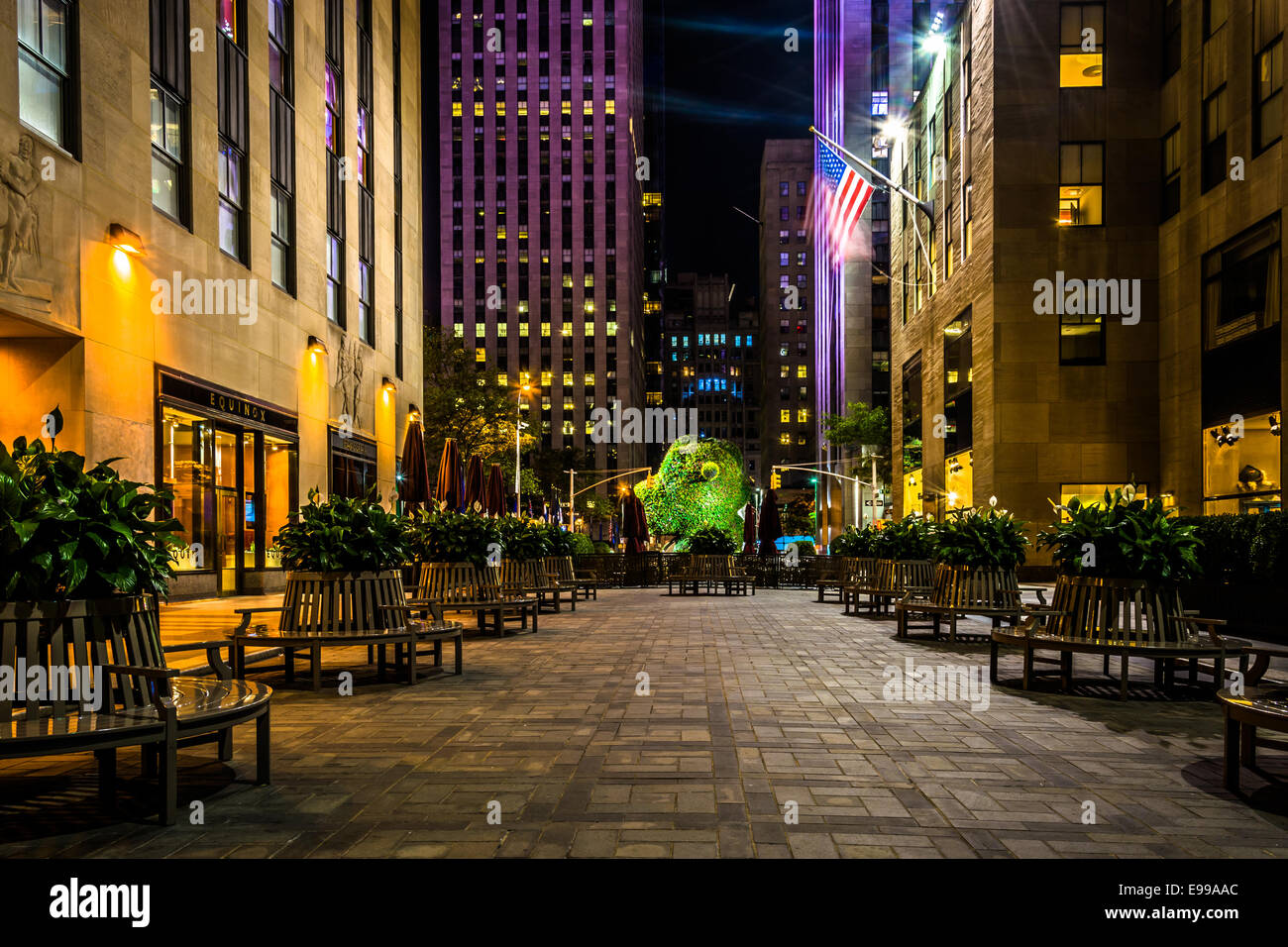 Courtyard along 51st Street in Rockefeller Center at night, in Midtown ...