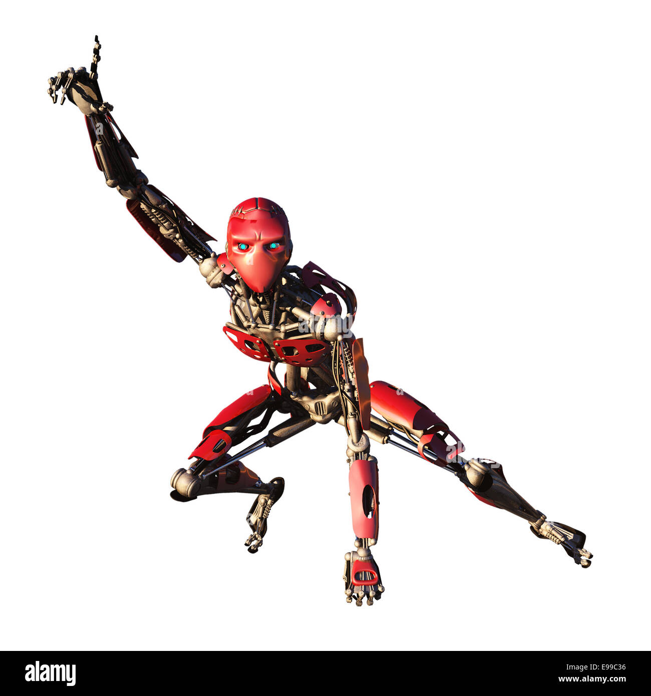 Red robot pointing to the sky isolated on white Stock Photo - Alamy