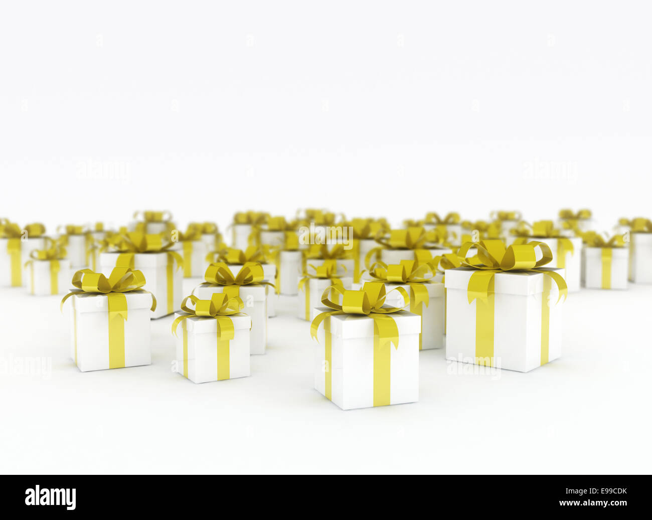 Group of gold ribbon gift boxes Stock Photo - Alamy