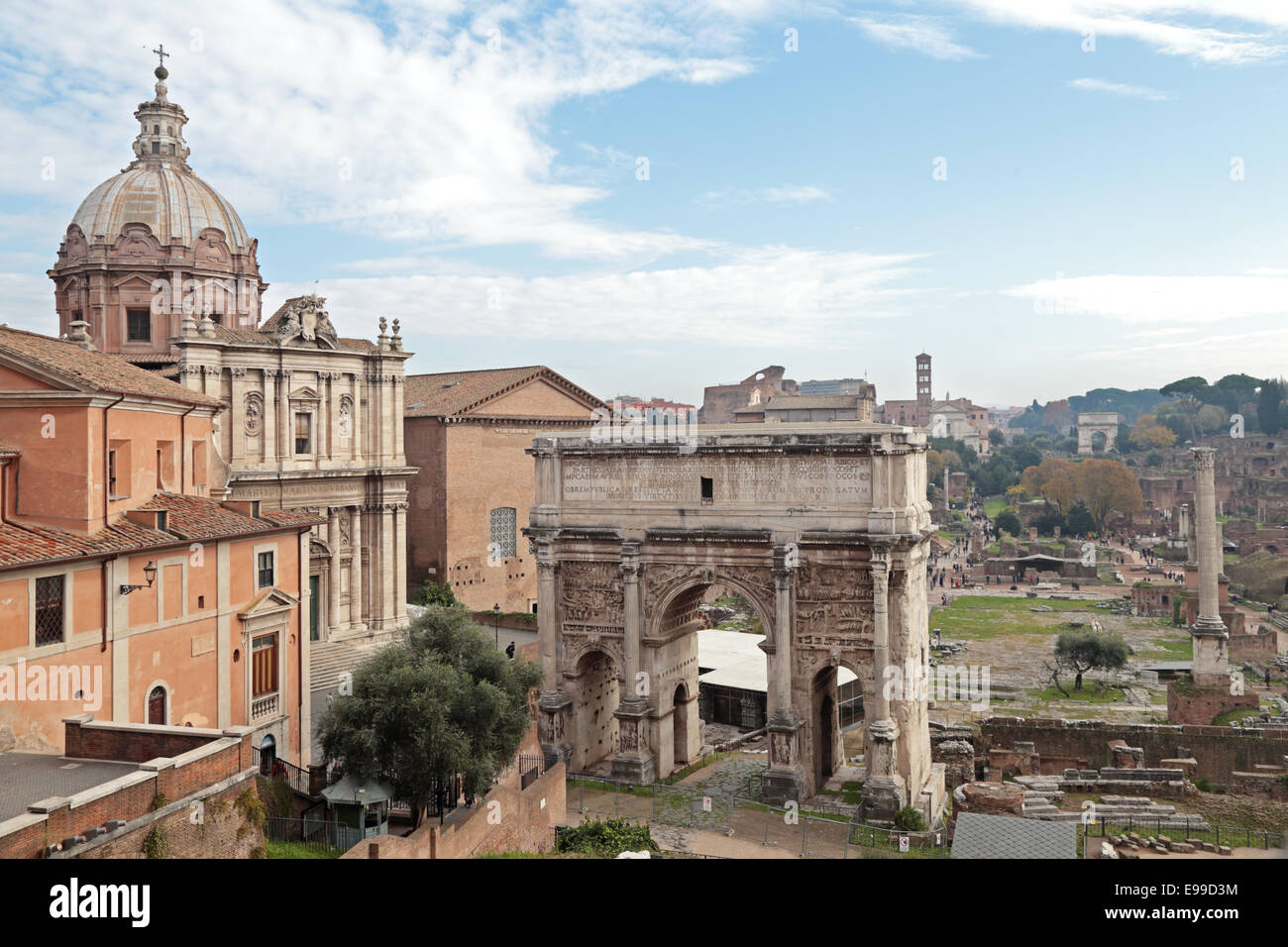 Ruins of the buildings of Roman Forum at the center of the city of Rome ...