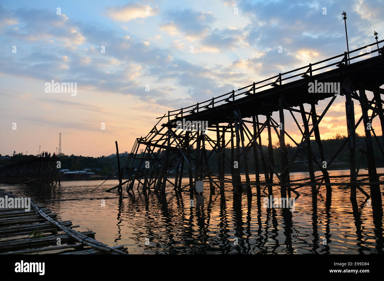 Saphan Mon Broken at sunset time - The 400m wooden bridge itself is ...
