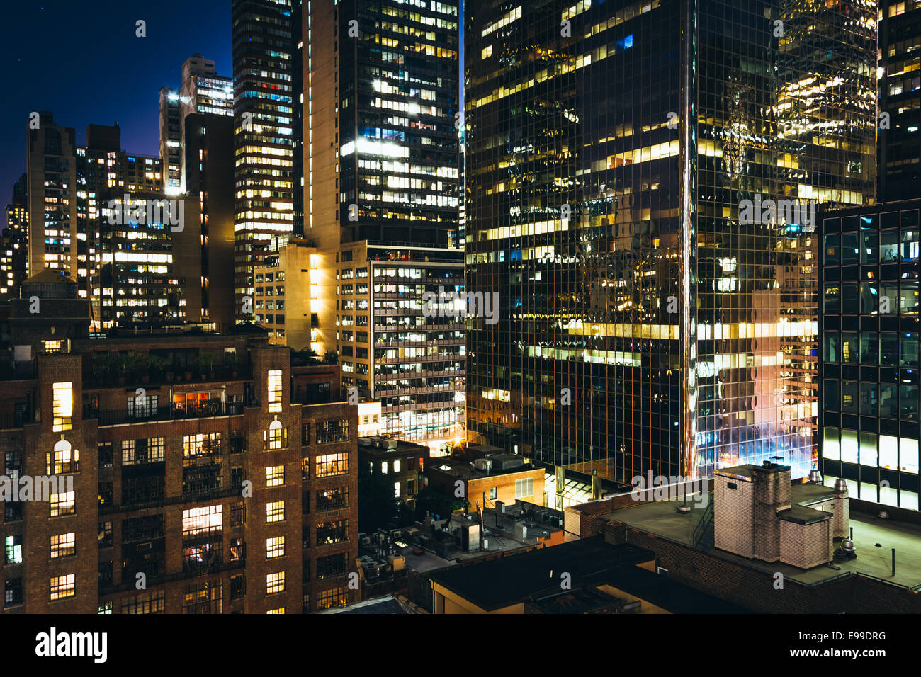 View of buildings in the Turtle Bay neighborhood at night, from a ...