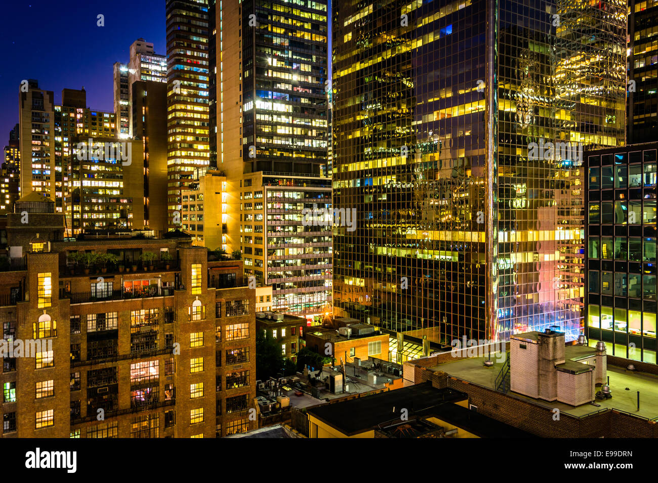 View of buildings in the Turtle Bay neighborhood at night, from a ...