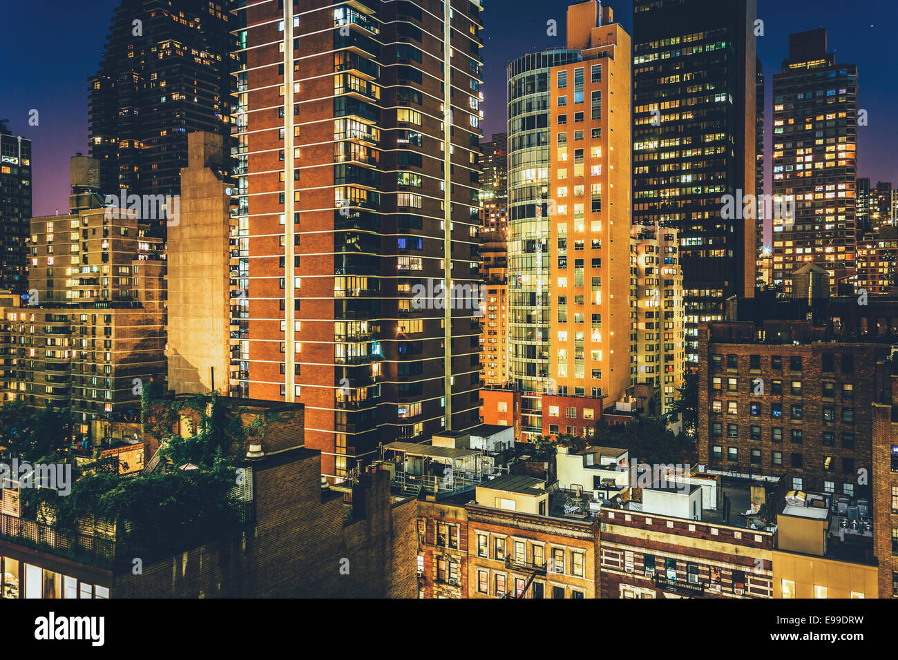 View of buildings in the Turtle Bay neighborhood at night, from a ...