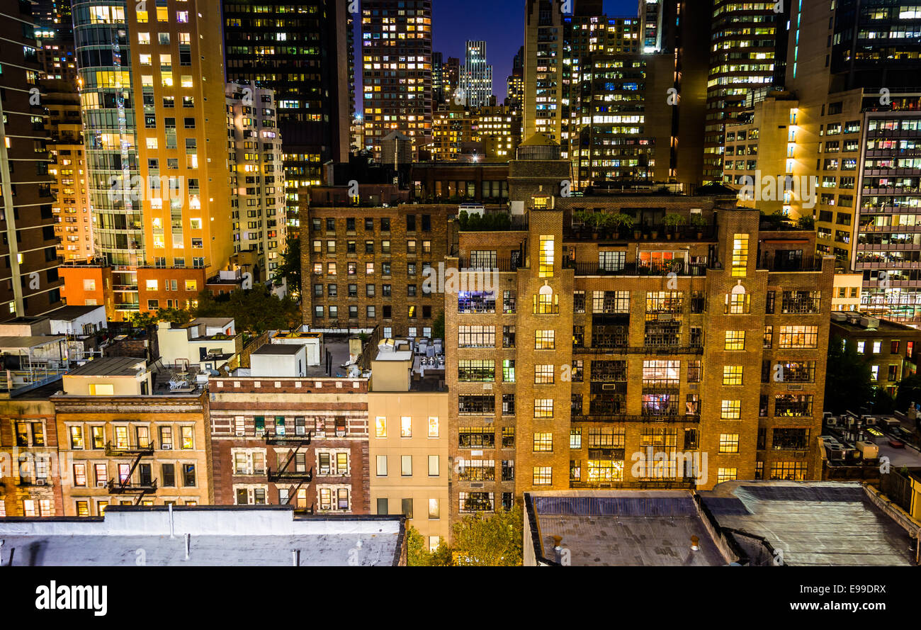 View of buildings in the Turtle Bay neighborhood at night, from a ...