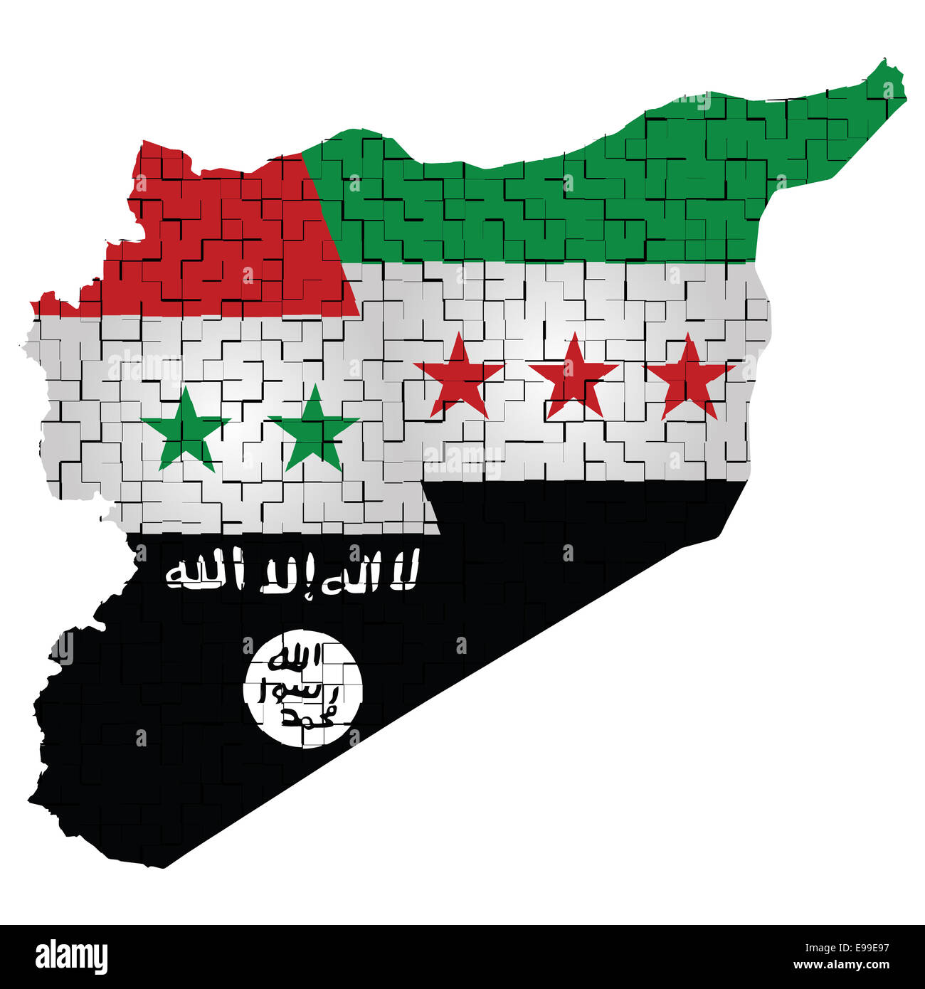 Map of Syria showing the three warring factions dividing the county ...