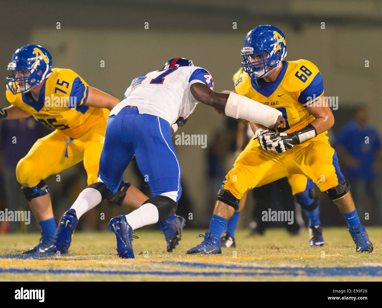 October 4, 2014, La Puente, CA.Bishop Amat lancers offensive line (68 ...
