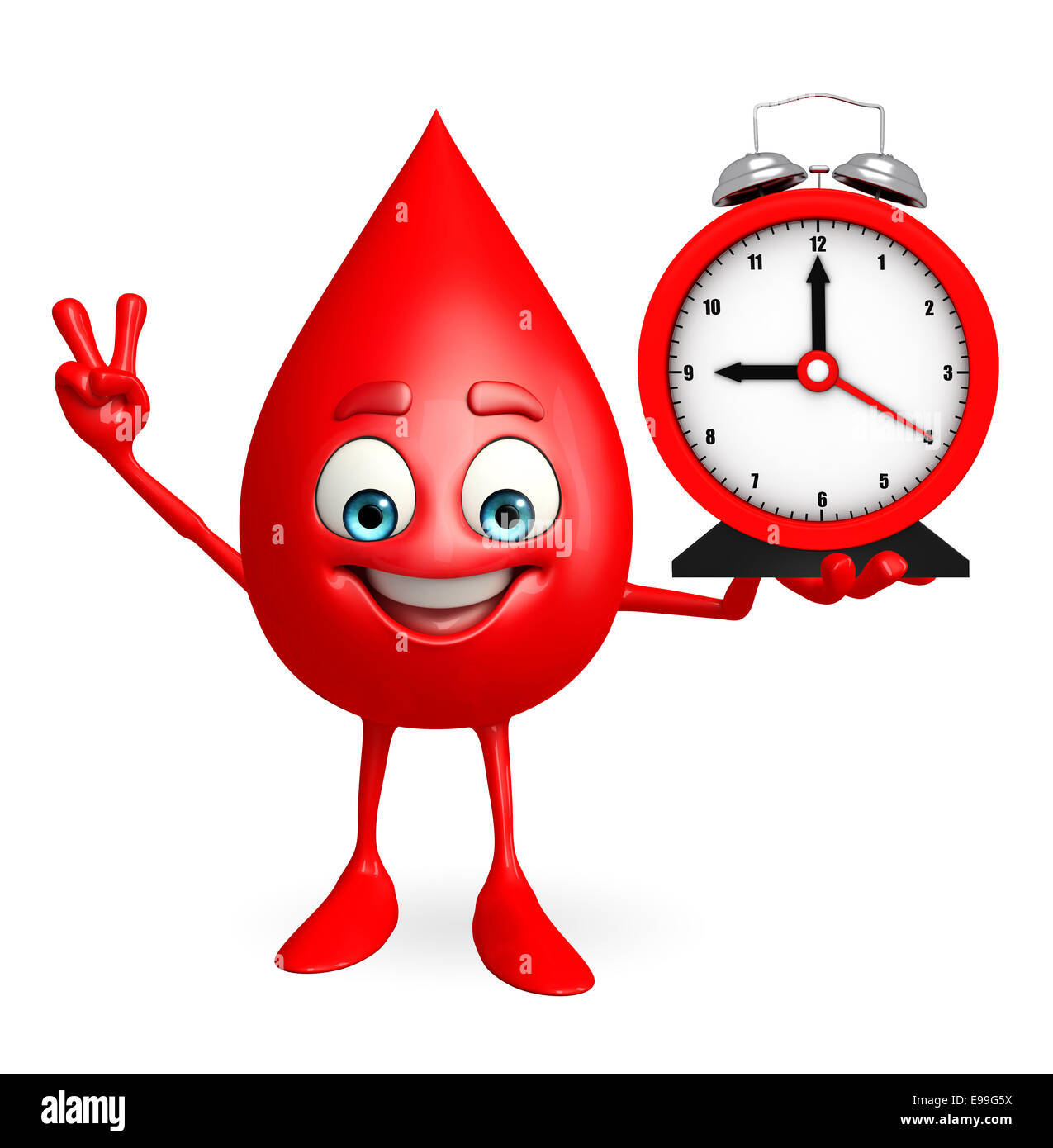 Cartoon Character of Blood Drop with table clock Stock Photo - Alamy