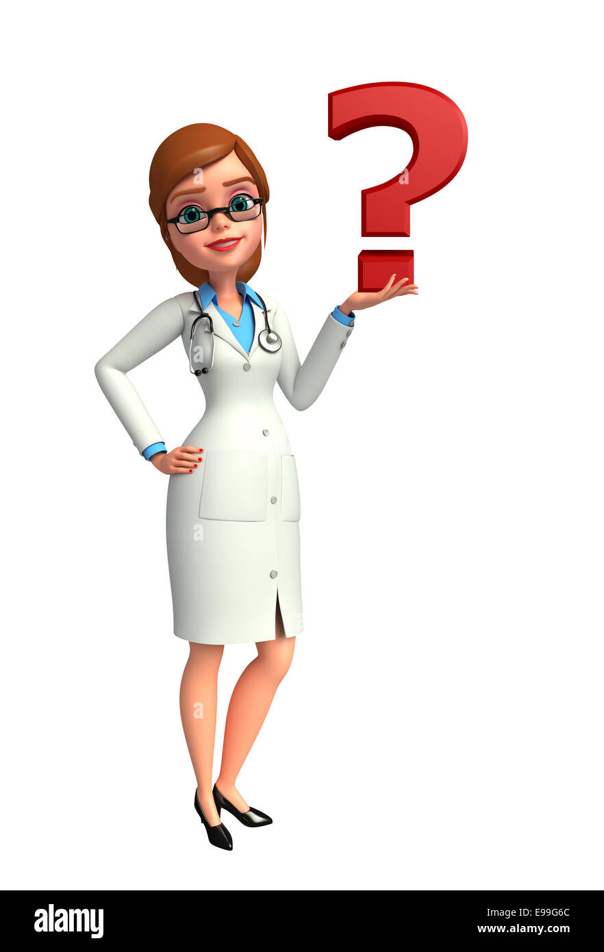 Illustration of young doctor with question mark Stock Photo - Alamy