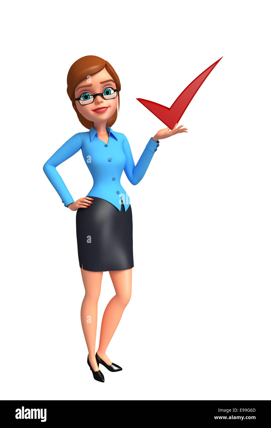 Illustration of Young Business Woman with right sign Stock Photo - Alamy