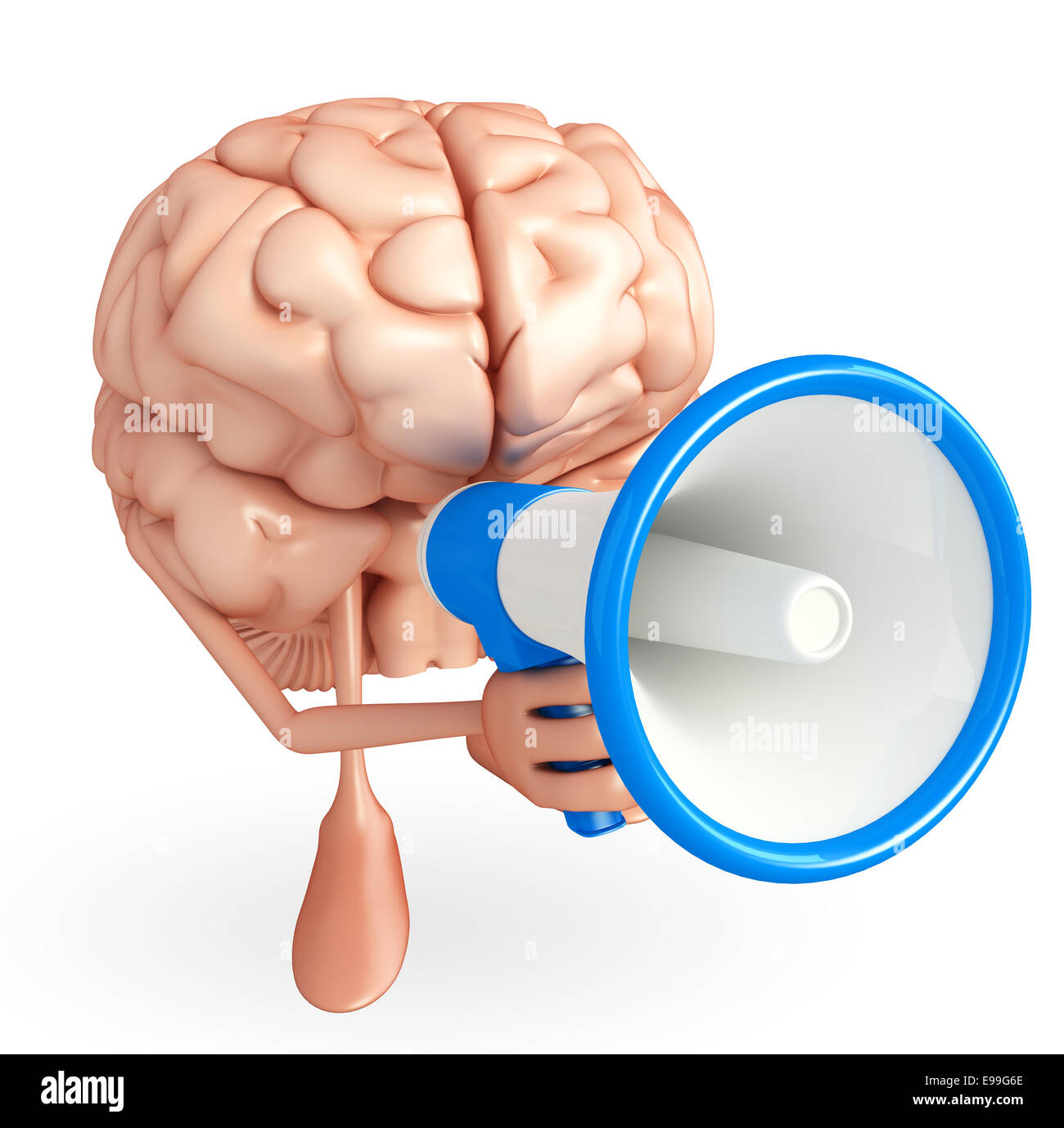 Cartoon character of brain with loudspeaker Stock Photo - Alamy