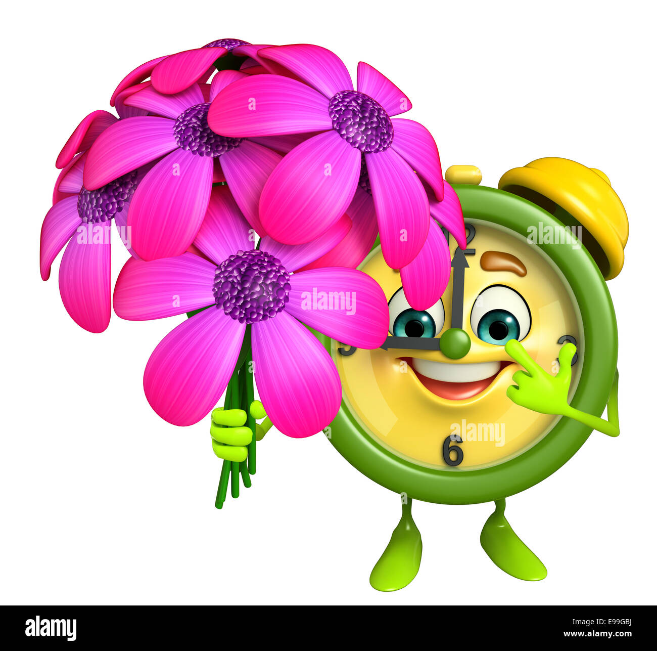 Cartoon Character of table clock with flower Stock Photo - Alamy