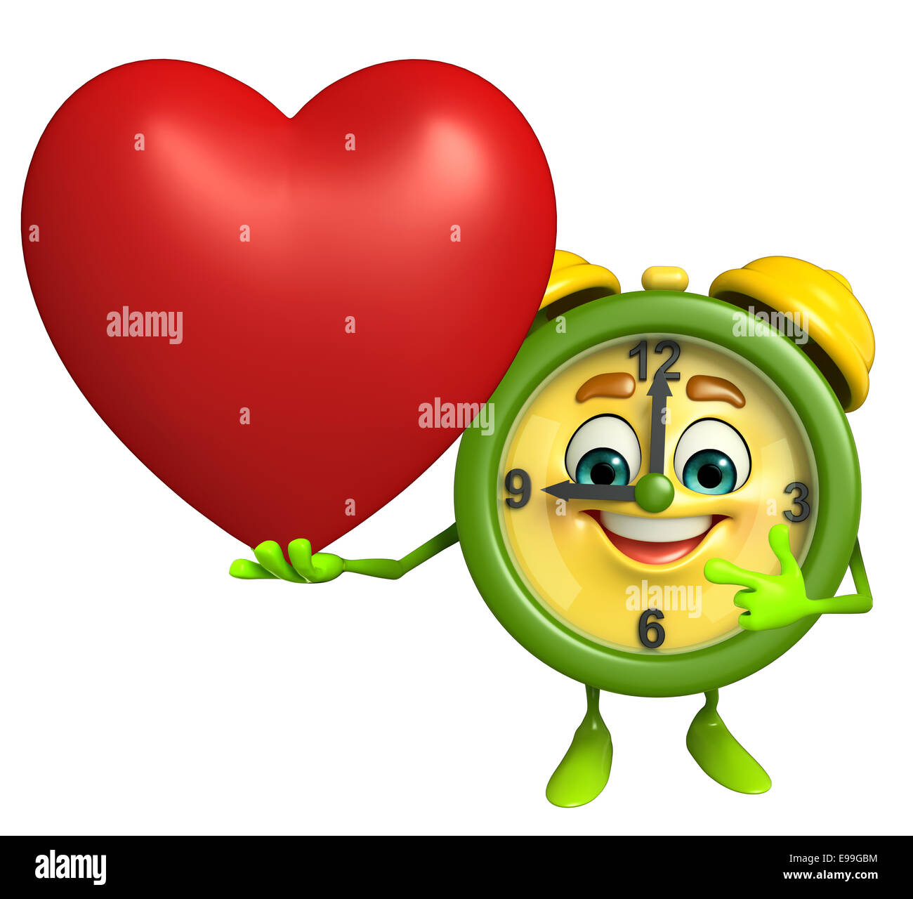 Cartoon Character of table clock with heart Stock Photo - Alamy