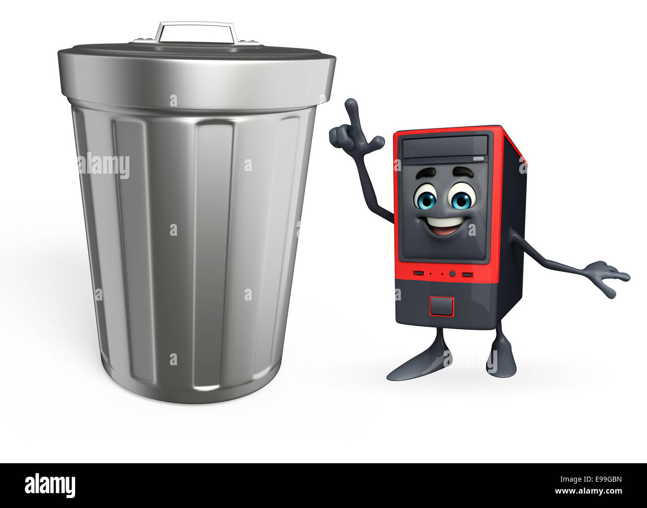 Cartoon Character of Computer Cabinet with dustbin Stock Photo - Alamy