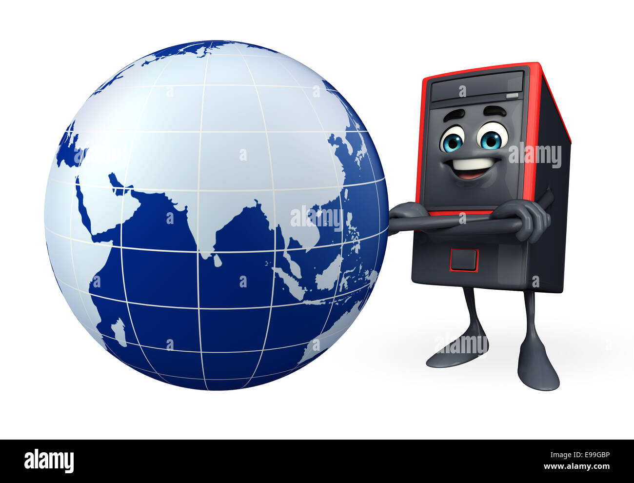 Cartoon Character of Computer Cabinet with globe Stock Photo - Alamy