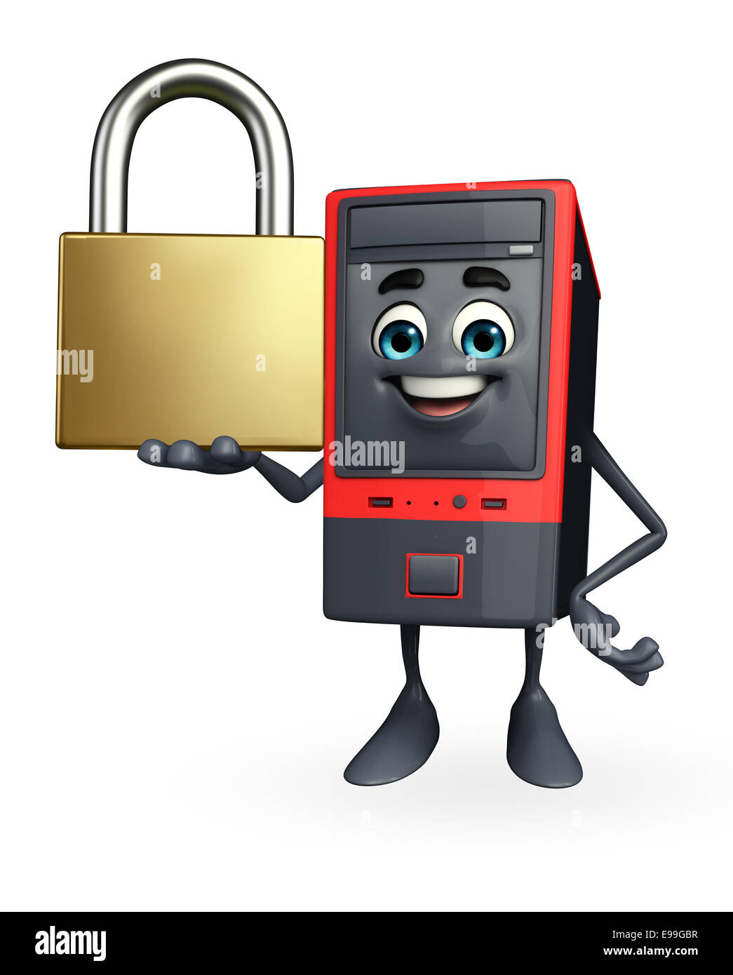 Cartoon Character of Computer Cabinet with lock Stock Photo - Alamy