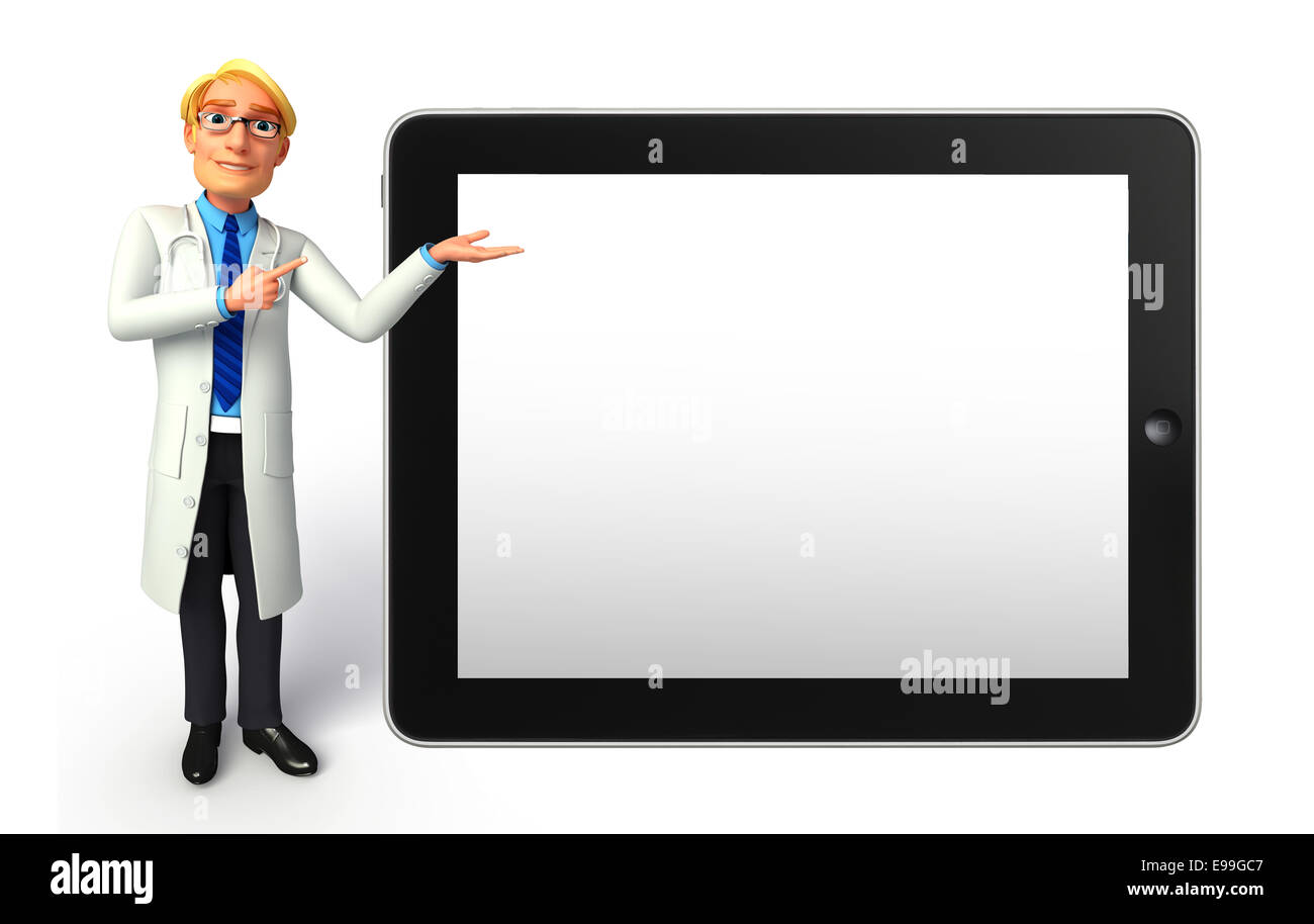 Illustration of young doctor with tab Stock Photo - Alamy