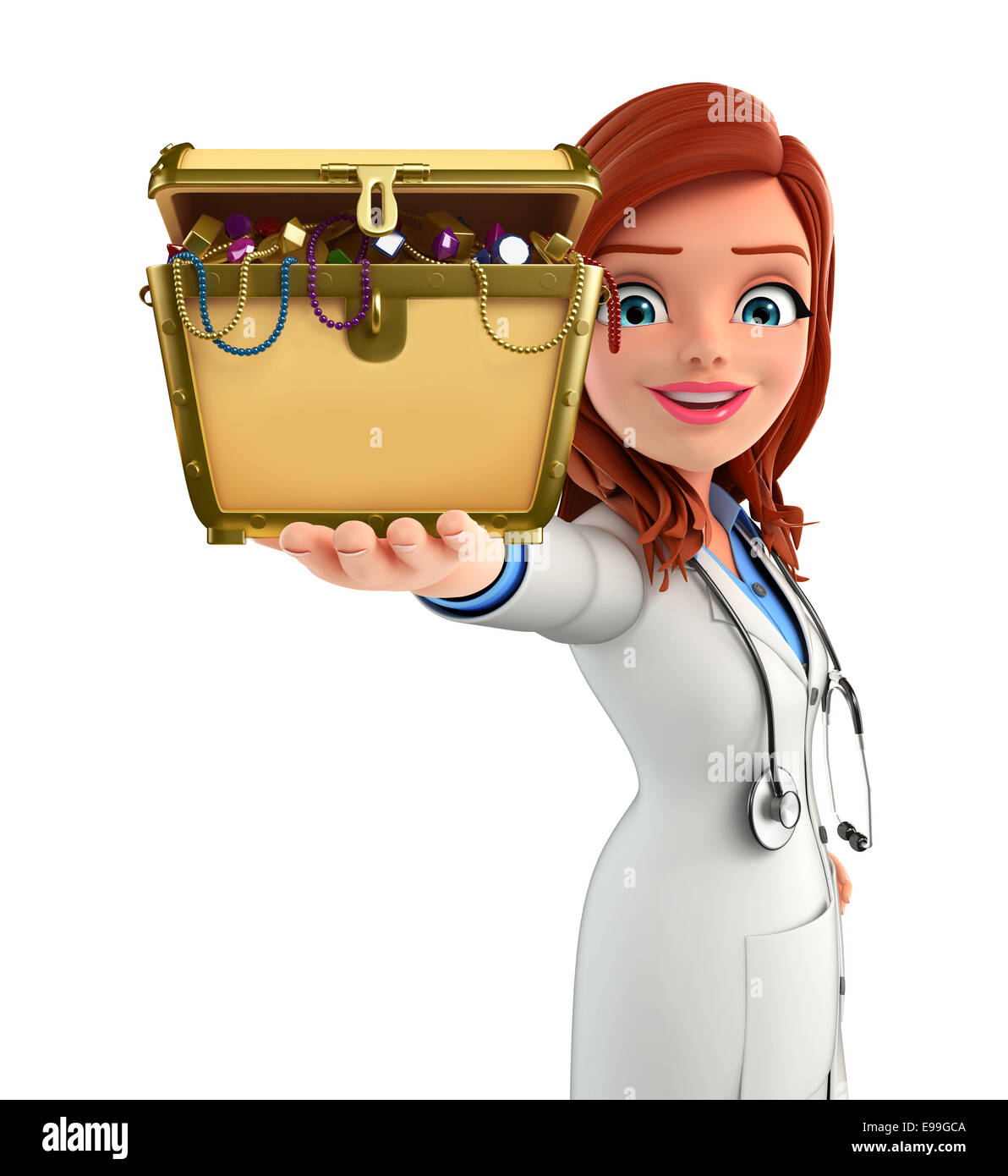 Illustration of Young Doctor with treasure box Stock Photo - Alamy