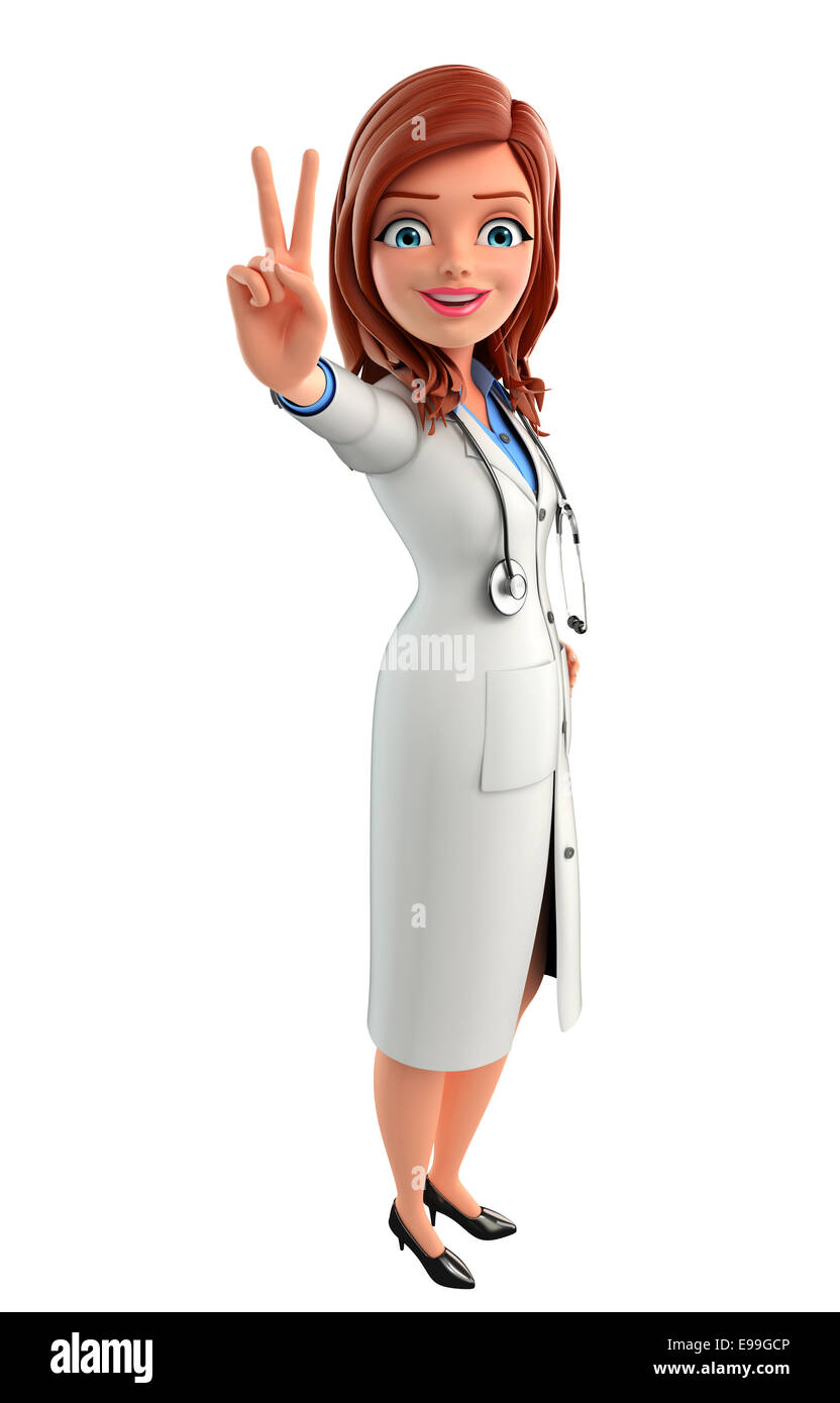 Illustration of Young Doctor with victory sign Stock Photo - Alamy