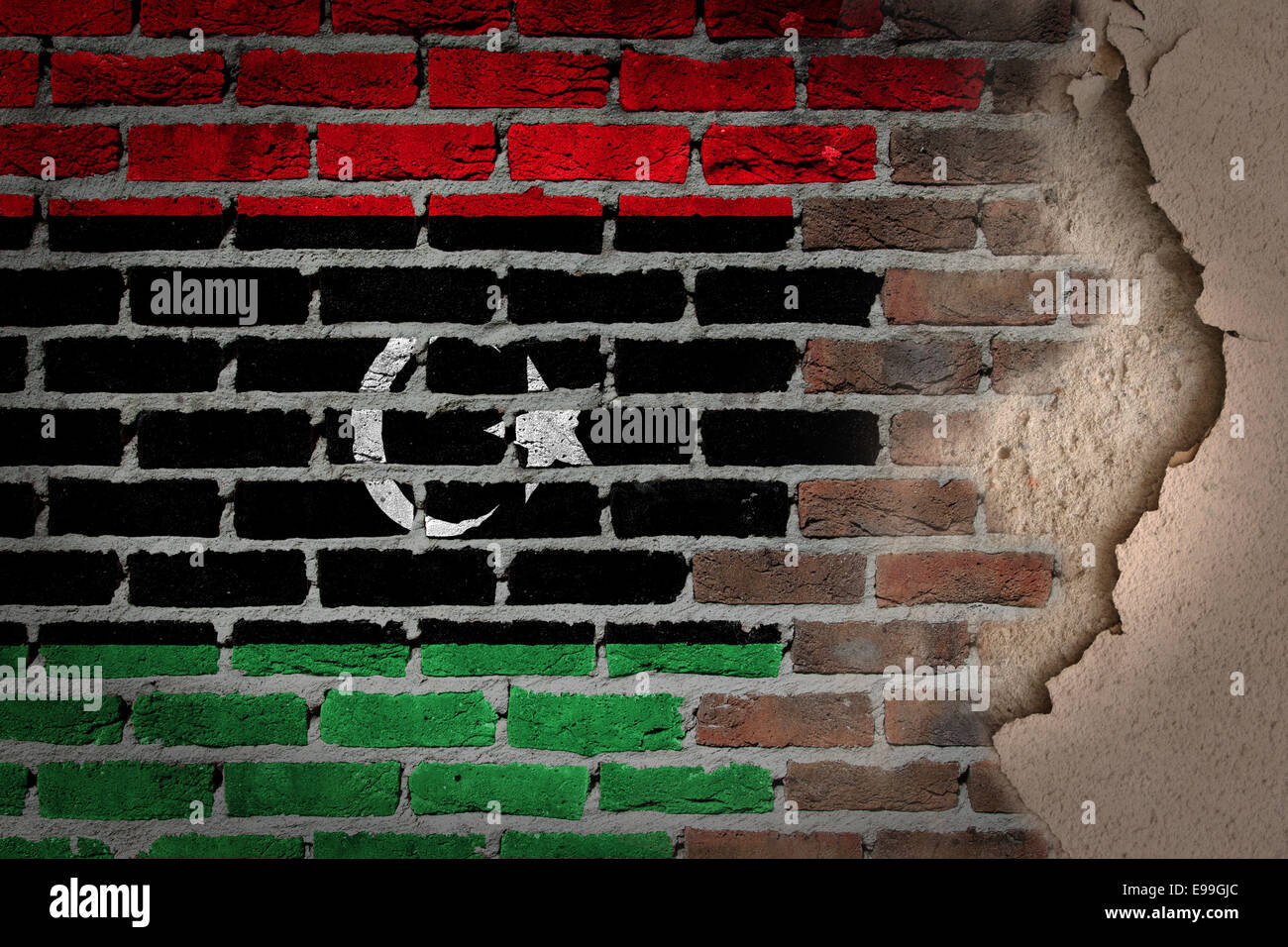 Dark brick wall texture with plaster - flag painted on wall - Libya ...