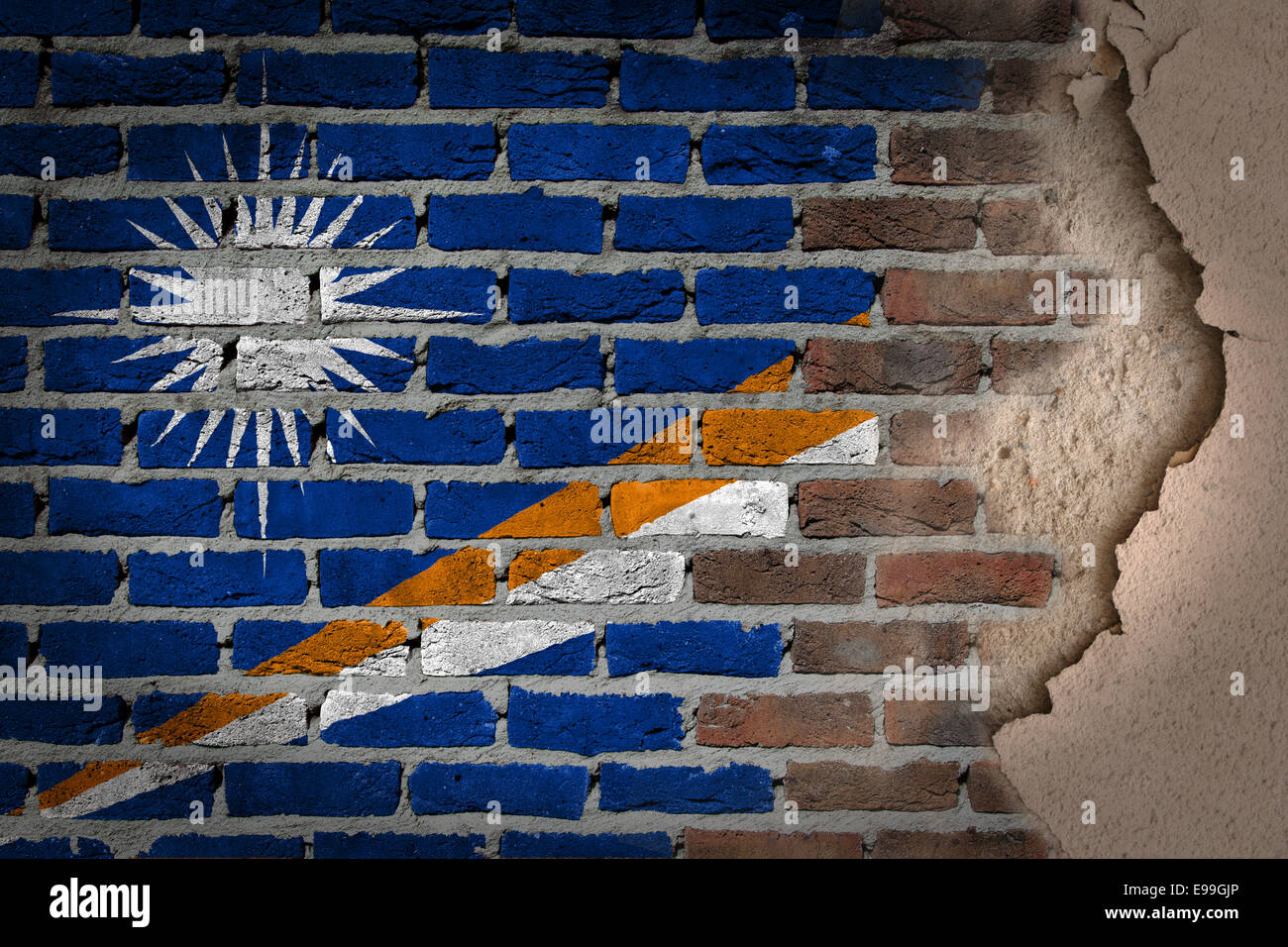 Dark brick wall texture with plaster - flag painted on wall - The ...